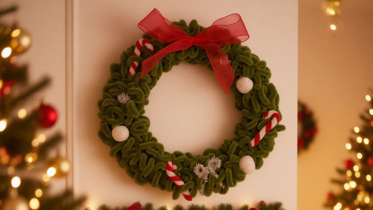 РОЖДЕСТВЕНСКИЙ ВЕНОК ИЗ СИНЕЛЬНОЙ ПРОВОЛОКИ ВАРИАНТ 1