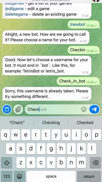 Создание ТГ бота через команды (моб)