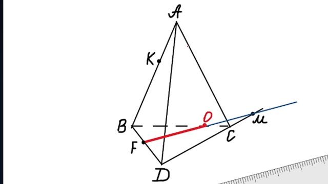 Сечение тетраэдра по трём точкам подробно. Пример 4.