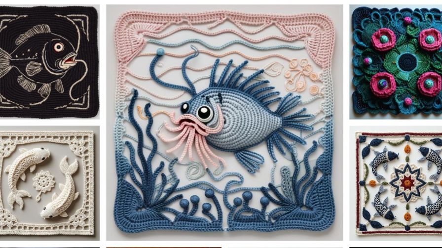 🐙🪼🐠🐡🪸МИКС мотивов с МОРСКИМИ обитателями от AI. ПОДБОРКА №2. Вязание.🐙🪼🐠🐡🪸
