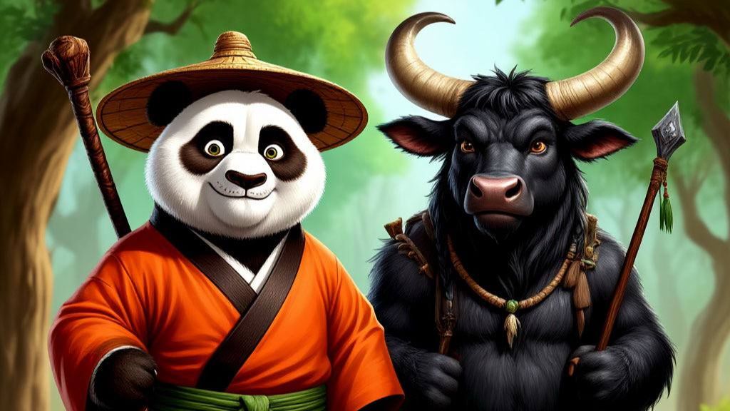 World of Warcraft: Mists of Pandaria классик (Панда Монах и его друг Корова Друид)