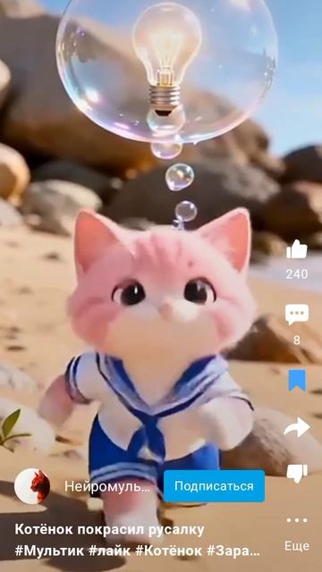 котёнок  покрасил  русалку