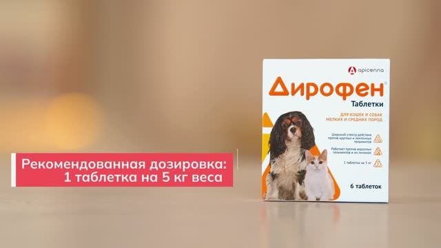 Дирофен в таблетках для кошек и собак мелких и средних пород, 6 шт | Распаковка