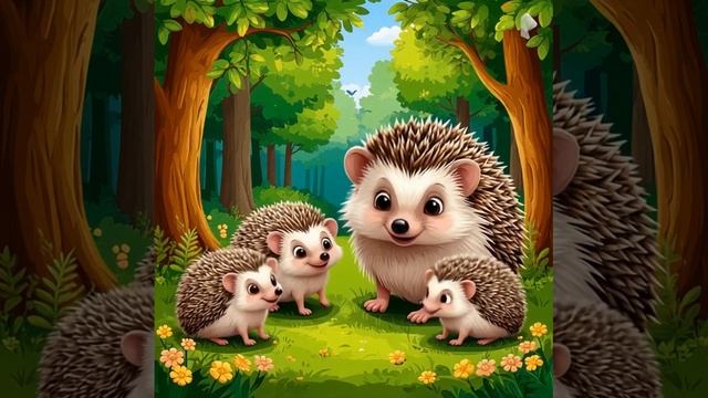 Ежиха с ежатами. Короткое видео. Оживление картинки.