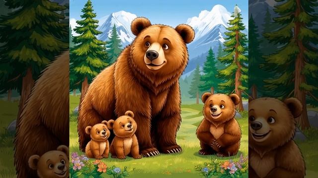 Медведица с медвежатами. Короткое видео. Оживление картинки.