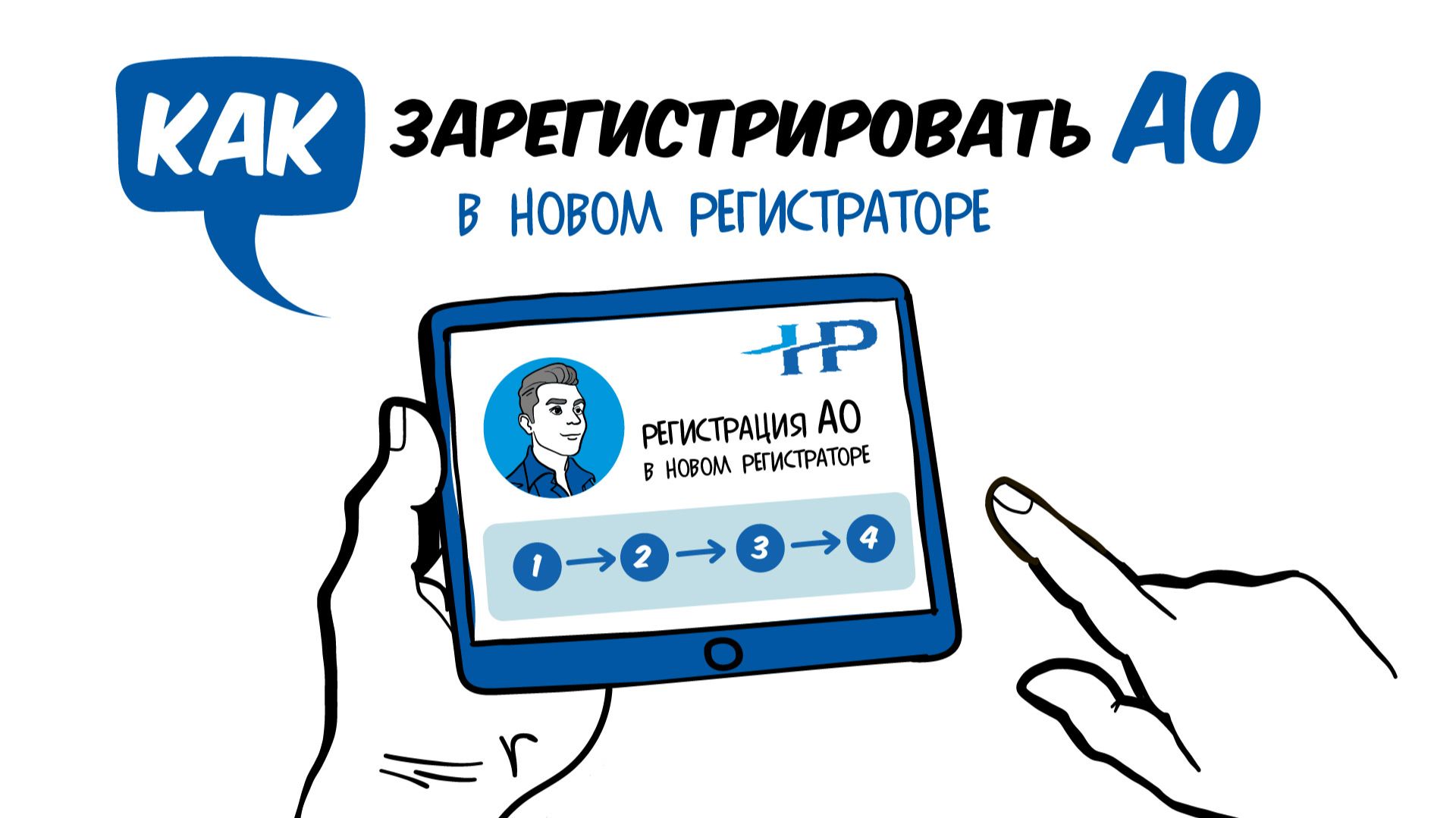 Пошаговая инструкция в стиле видеоскрайбинг, как зарегистрировать АО.