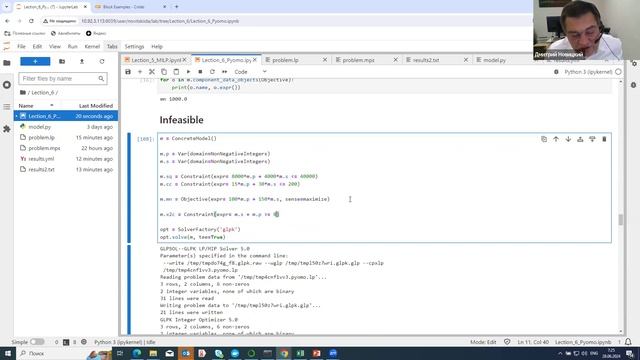 Новицкий Д.А. Python для инженеров. Лекция 6. Использование Pyomo и солверов