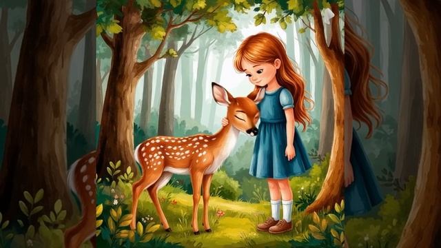 Девочка с оленем. Короткое видео. Оживление картинки.