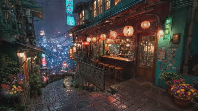 Lofi Zen - Kyoto Sake Bar Rain with Lo-fi Chillhop at Night | For Study, Sleep, or Relaxation | 4K