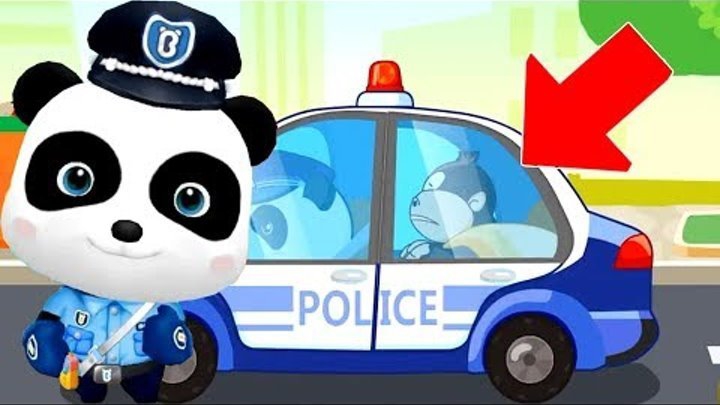 Полицейская машина малышки панды игра мультик для детей Развевающий