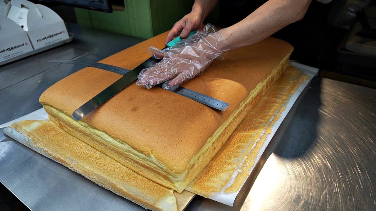 Мастерство нарезки гигантских кастелл — корейская уличная еда