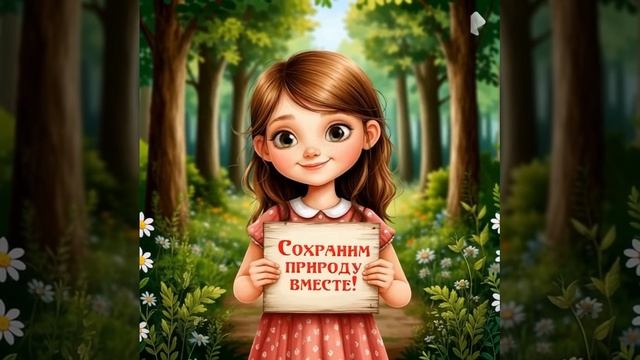 Девочка с табличкой "Сохраним природу вместе". Короткое видео. "Оживление" картинки.