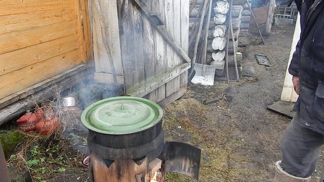 Печь для казана из водонагревателя в деле