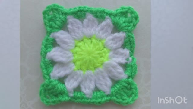 Квадратный мотив крючком для пледа , салфетки , коврика.