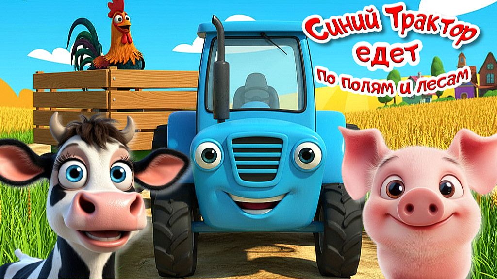 СИНИЙ ТРАКТОР - По полям по лесам Синий Трактор едет к нам и Животных он везёт - Весёлый Мультик