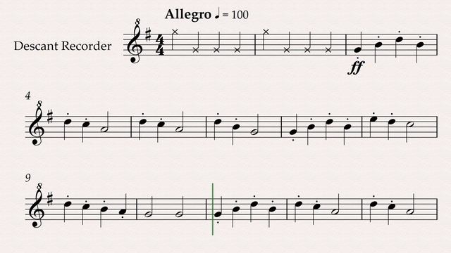 Д.Кабалевский "Маленькая полька" ноты и минусовка для флейты (блокфлейты), темп 100