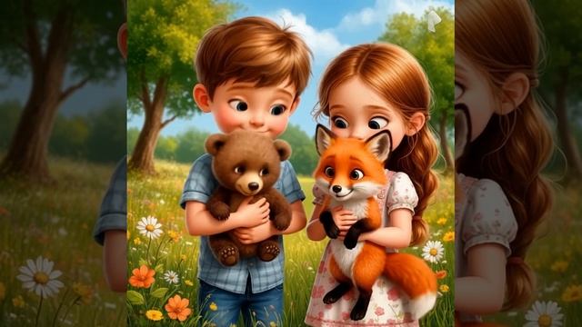 Дети и зверята. Короткое видео. Оживление картинки.