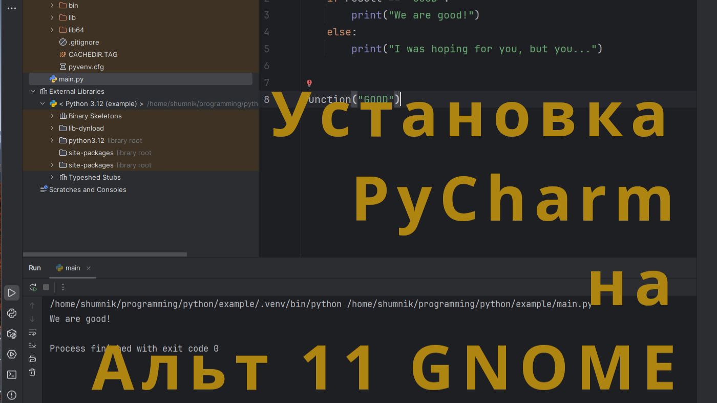 Установка PyCharm на Альт Рабочую станцию 11 с графической средой GNOME