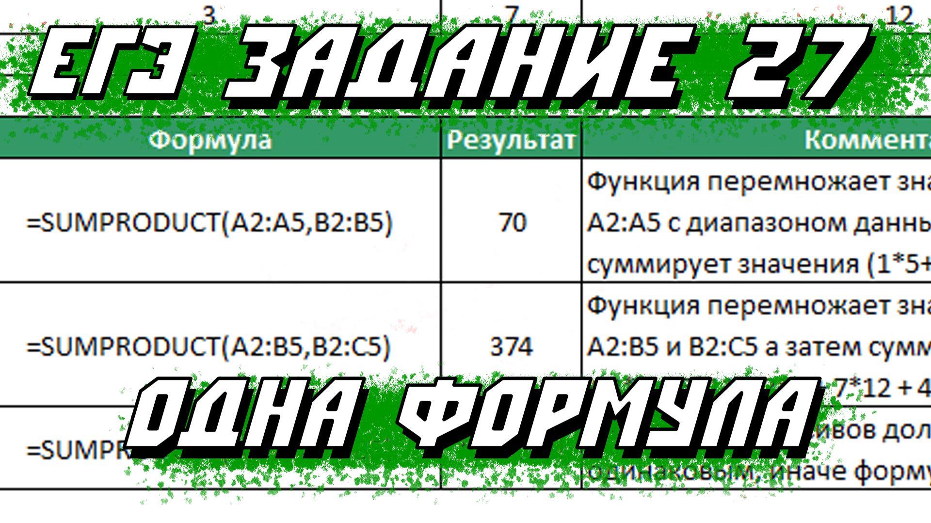 27 задание ЕГЭ по информатике 1 формулой СУММПРОИЗВ