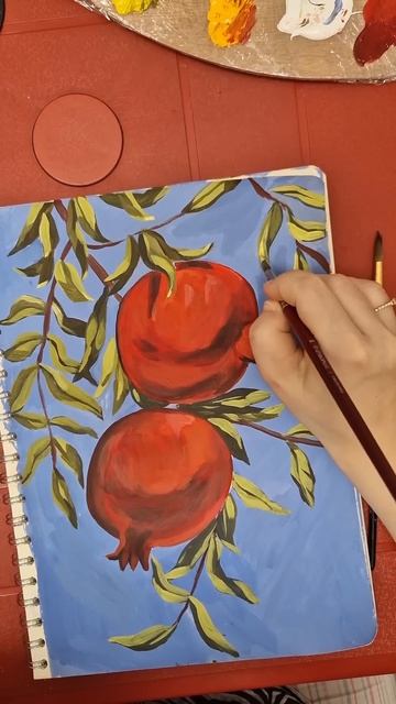 Гранаты на ветке акриловыми красками/ pomegranates on a branch with acrylic paints #art #painting
