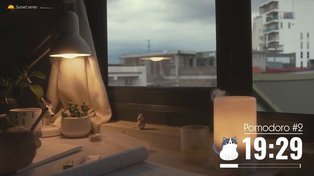 1 час STUDY WITH ME ｜ Relaxing Lo-Fi, Background noises ｜ Pomodoro 25⧸5 ｜ My room at Sunset
