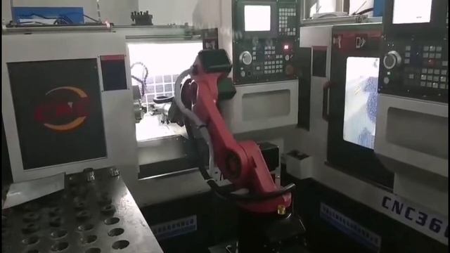 36. CNC_7. Загрузка 2х станков ЧПУ промышленным роботом BORUNTE
