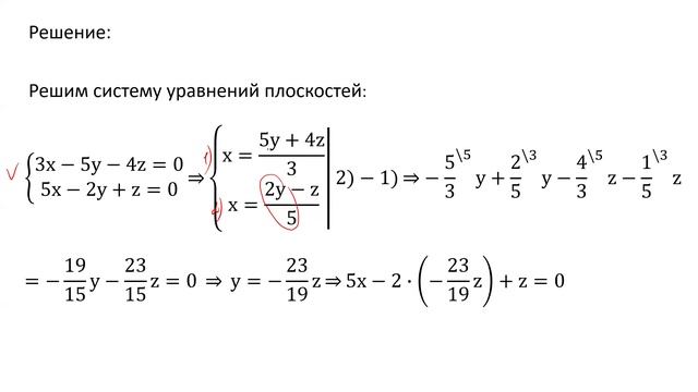 Запись канонических уравнений уравнения прямой как пересечения двух плоскостей (А4)