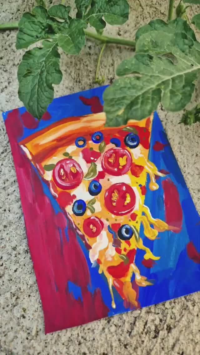 Рисунок пиццы акриловыми красками #рисунок #живопись #творчество #пицца #art