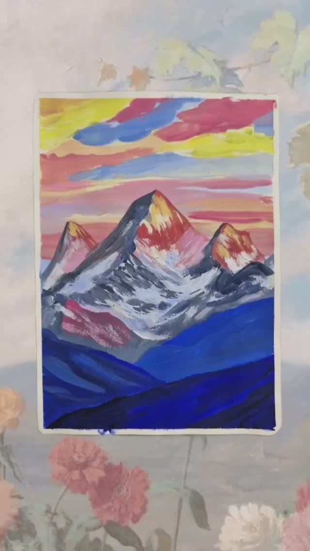 Рисую горы красками