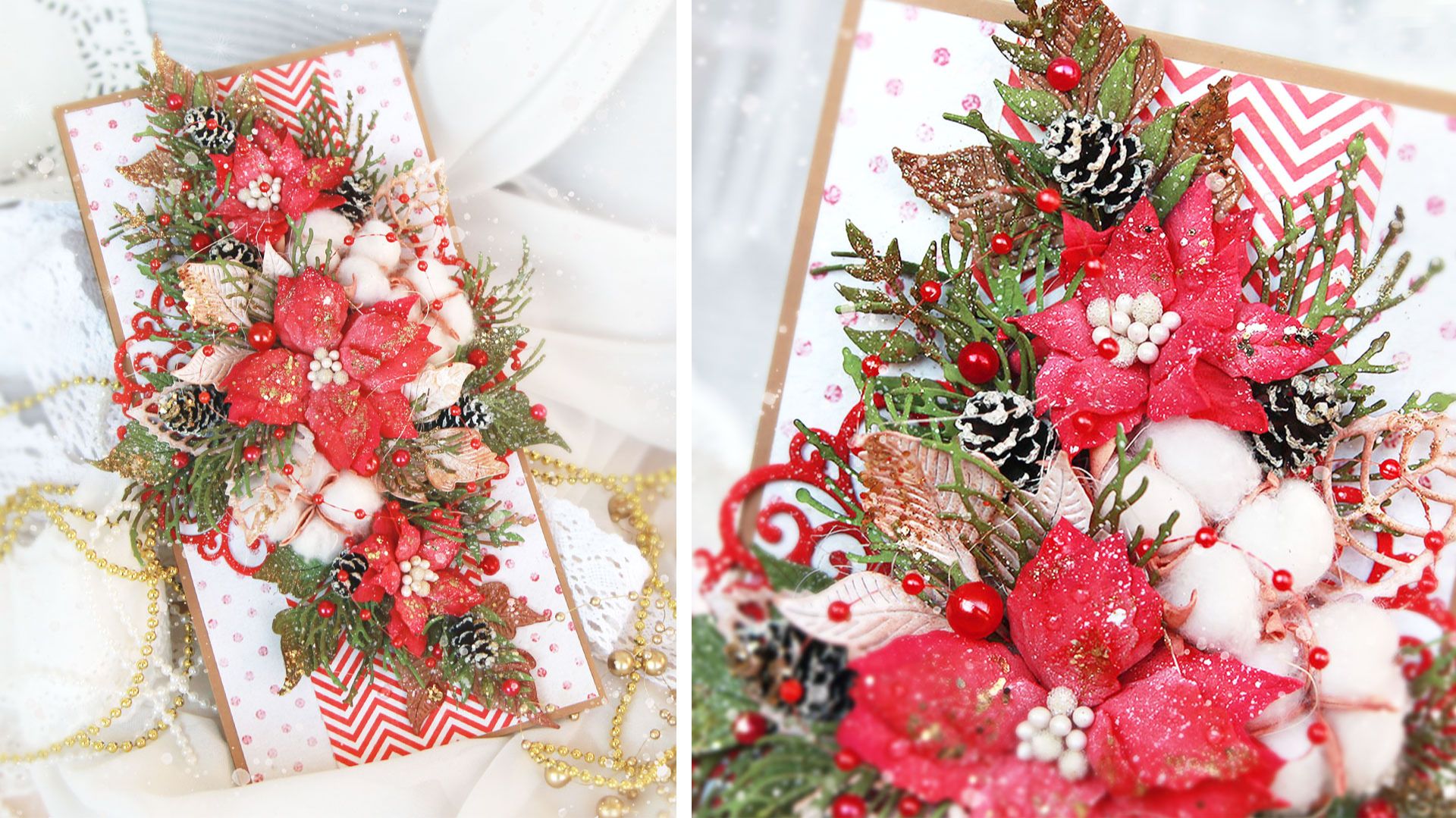 Новогодняя открытка с красной пуансеттией своими руками 🎄 Красивые новогодние идеи из бумаги ⭐ DIY