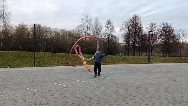 Разминка с 14-ти метровой лентой Дракона на телескопическом шесте (3)