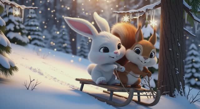 Зимняя сказка про Зайца и Белку - Белый снег кружит 🎶 Детская песня про Зиму🎶 Мультик для детей