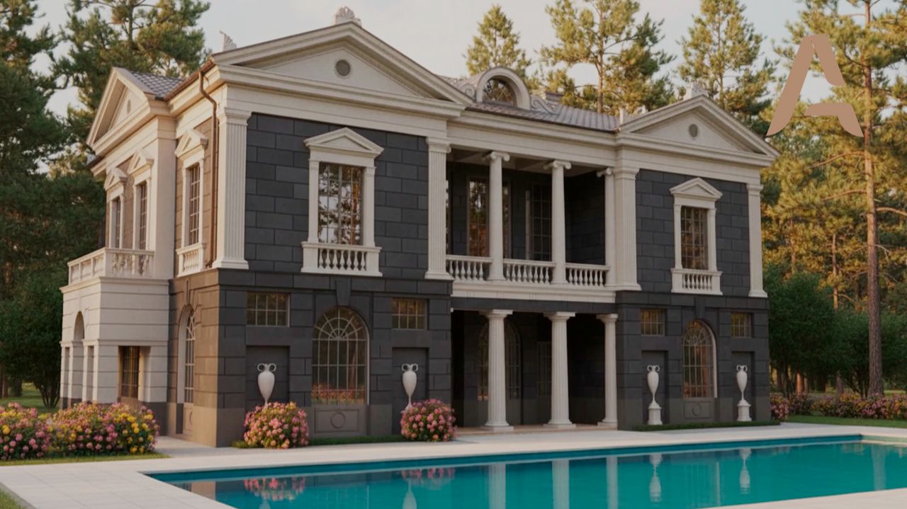 Вдохновляющий особняк для комфортной жизни. Проект особняка с гаражом, кабинетом и балконами