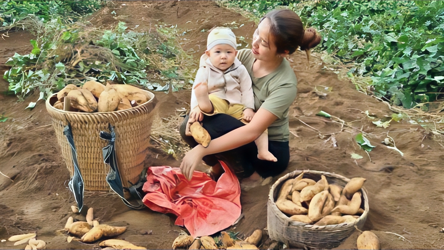 Дуонг. Мама поневоле. Собираю сладкую картошку. Продаю ее на рынке и жарю. 8 серия
