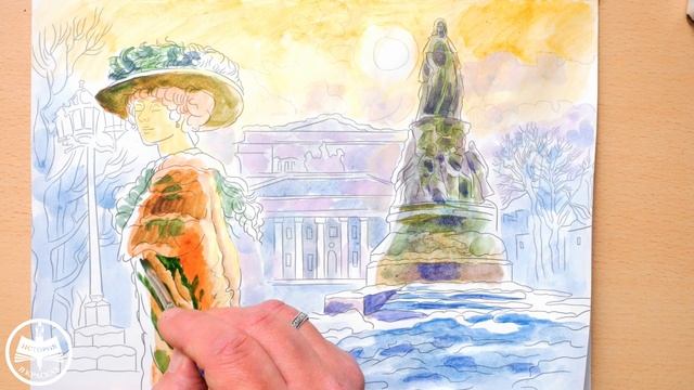 Город Петра Видеоурок "Александрийский театр" техника-акварель, перо, чернила