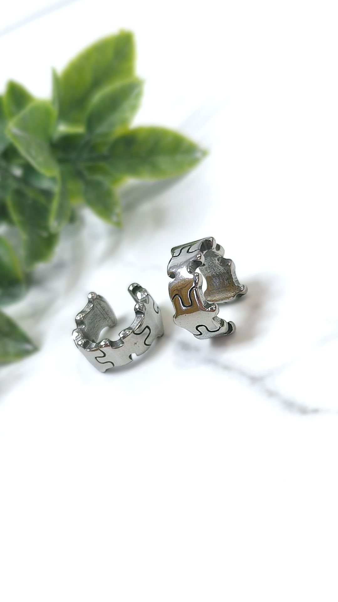 Трендовый кафф на хрящик без прокола уха "Стальной пазл" от StarfallShop