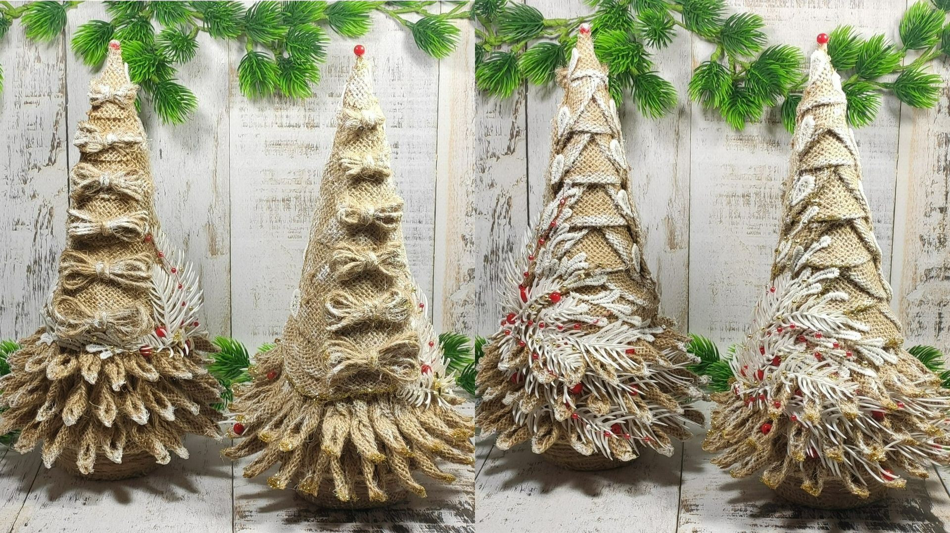 Ёлочка из мешковины и джута своими руками. НОВОГОДНИЕ поделки своими руками.