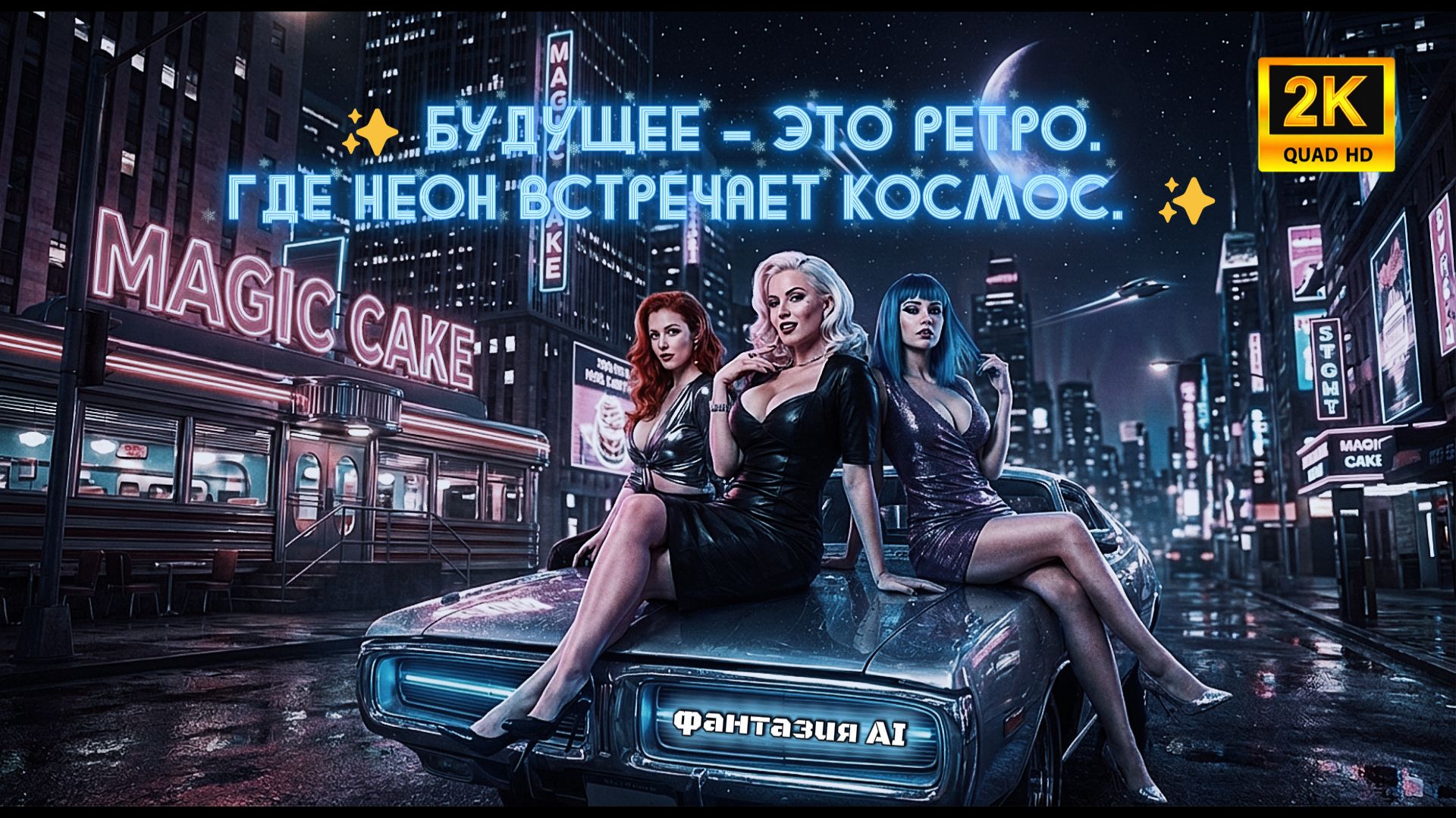 ✨ Космический Ретро-Бум! 🚀 Женщины, Машины и Неоновые Мечты 2050 года ✨