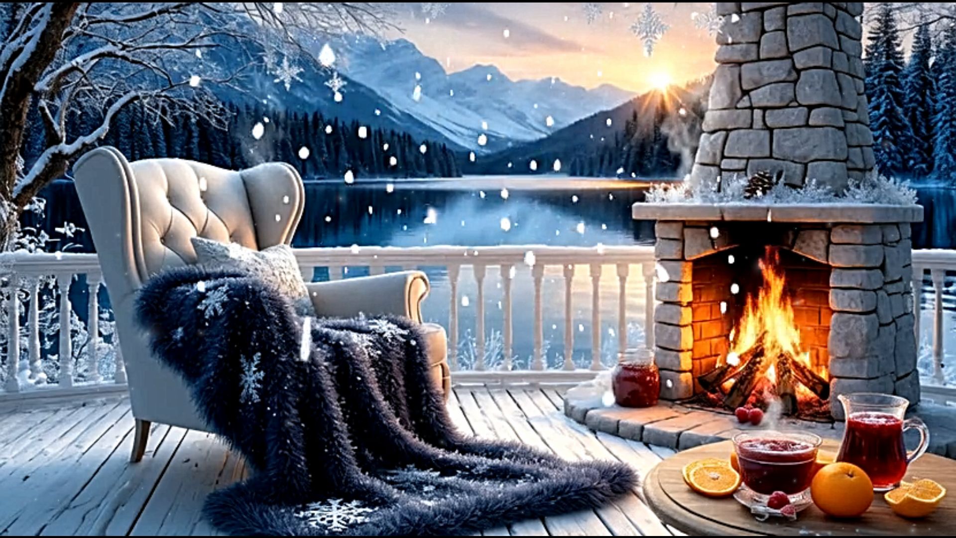 Зимний атмосферный вечер Камин, ягодный чай и мечты Фоновая музыка для спокойного отдыха