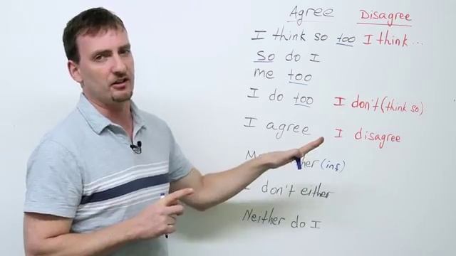 EITHER, NEITHER, SO, TOO - How to agree and disagree in English