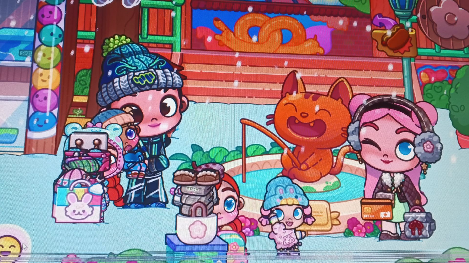 Семья покупает в разных магазинах одежду для зимы. Аватар ворлд