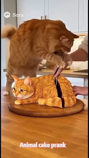 Как кошки регаируют на торт