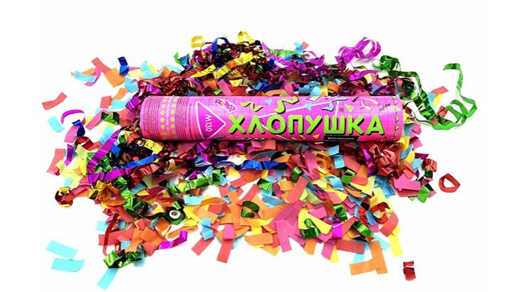 М130 Хлопушка пневматическая (разноцветные ленты и прямоугольники)