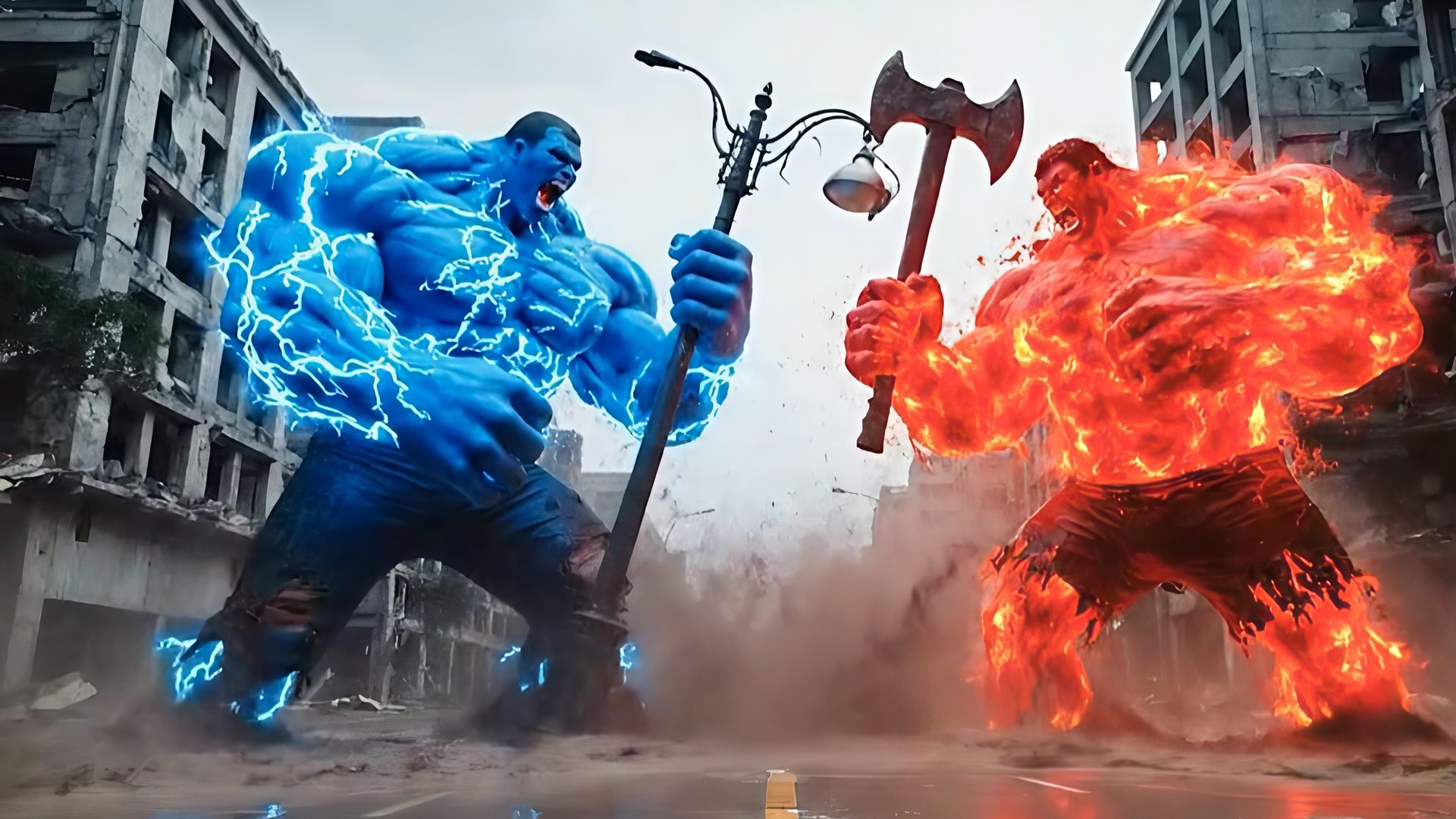 Синий Халк против Красного Халка. AI video.