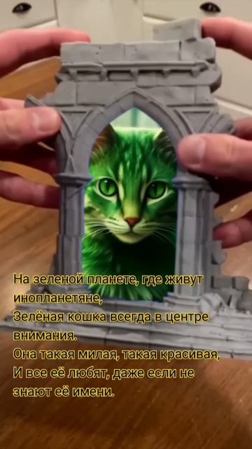 Зелёная кошка‑пришелец: что она пытается нам сказать ? 👍🤗#нейросеть