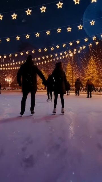 Вечер катка в Рождество. Это выглядит как открытка ❄️✨