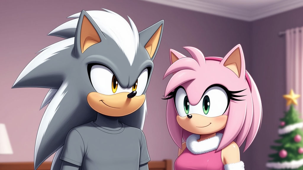 Тандер и Эми в новогодней спальне.