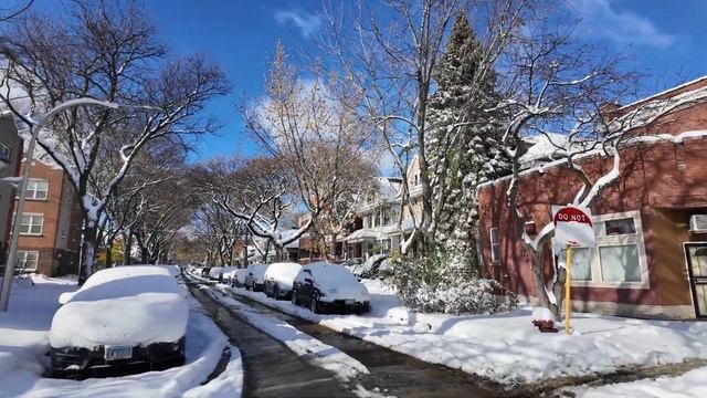 США. Утренняя прогулка по заснеженному Чикаго