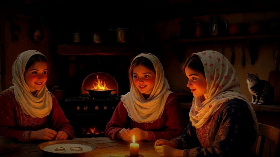 "Раз в крещенский вечерок девушки гадали: за ворота башмачок..."