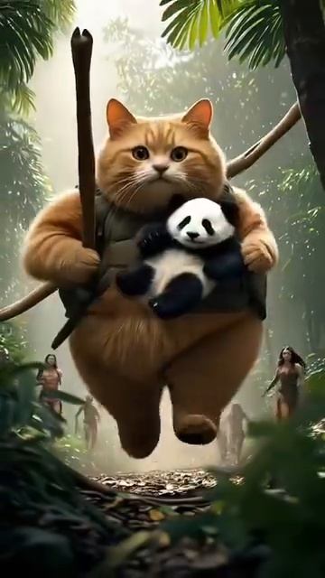 Кот выручает панду